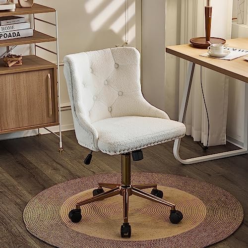Amazon.com: VINGLI White Teddy Fleece Armless Office Desk Chair with ...