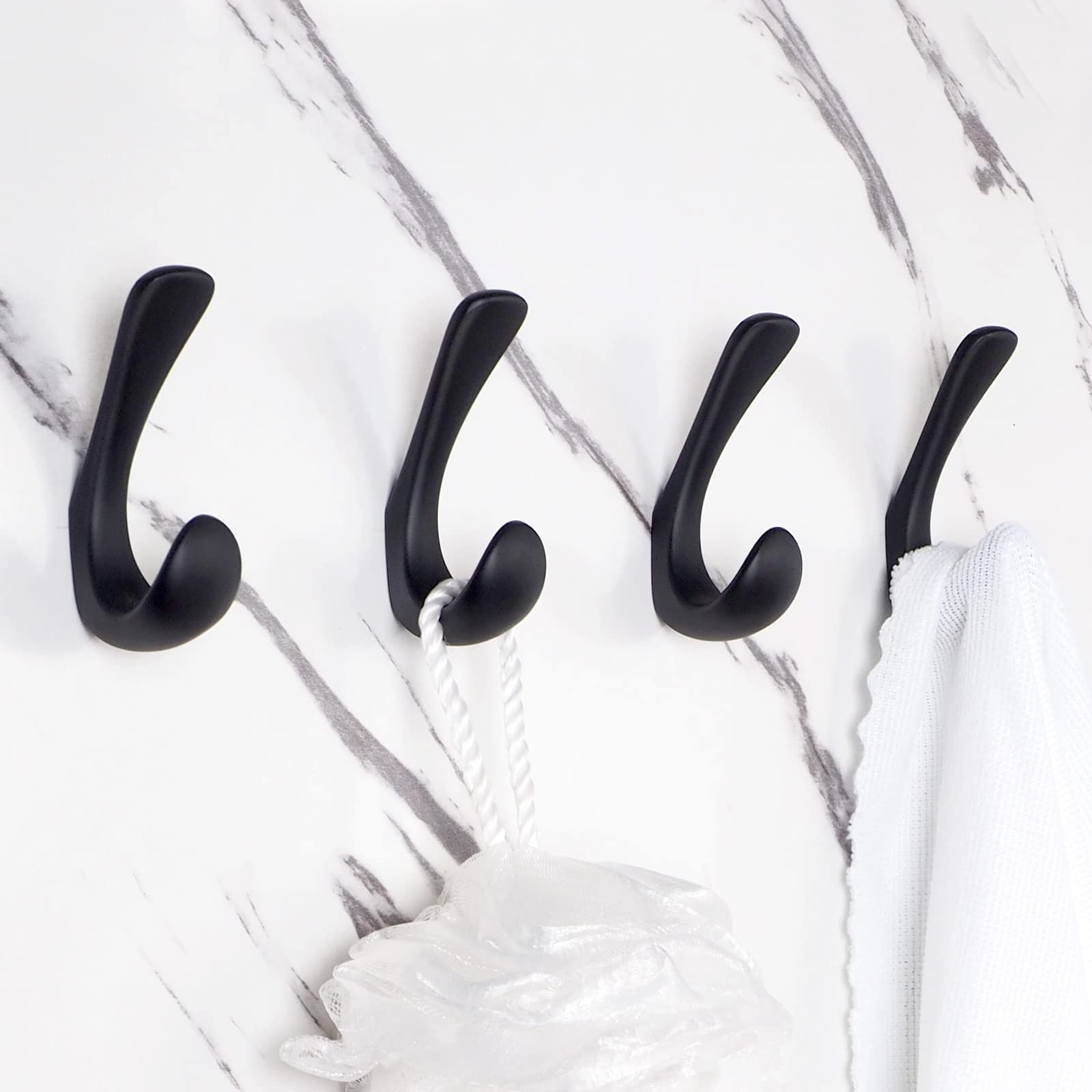 Metaliby 4 Pack Towel Hooks for Bathrooms Wall Mounted, Matte Black ...