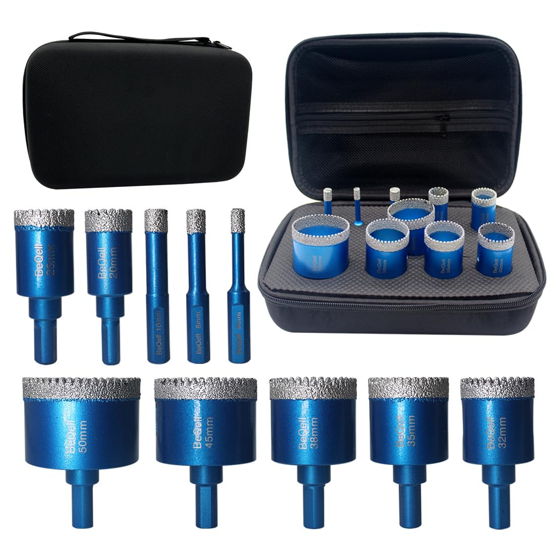 Tile Hole Saw Kit Diamond,BeQell 10pcs Diamond Core Drill Bits Set for ...