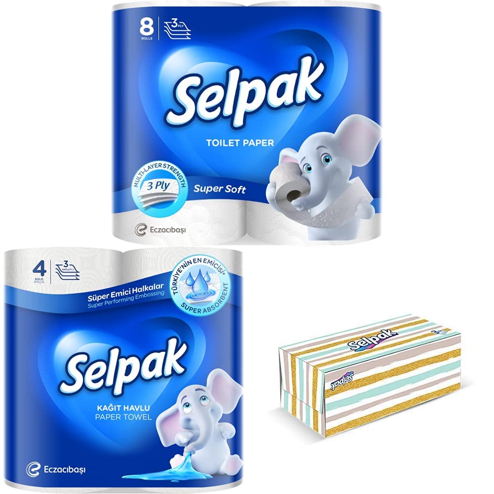 Selpak Toilet Roll - 3Ply (8 Rolls/Pack) & Kitchen Towel Paper - 3Ply ...
