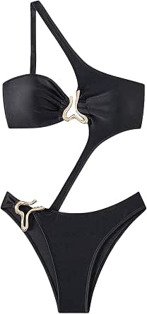 Milumia Women's Cut Out Monokini Sexy Metal Decor Asymmetrical Neck One ...