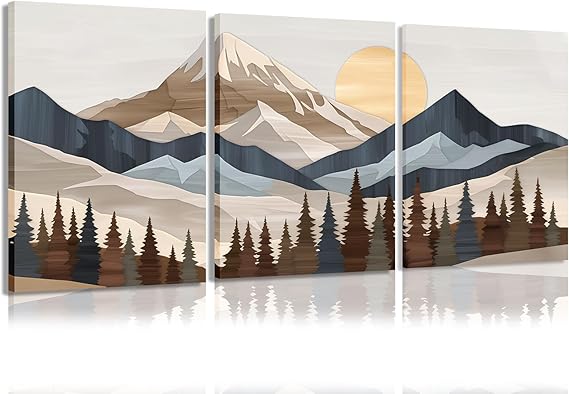 Amazon.com: yulihaz Boho Mountain Wall Art Set of 3 Modern Abstract ...