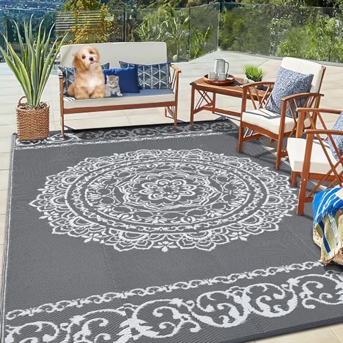 Amazon.com: Zacoo Outdoor Rugs Vintage Floral Plastic Straw Rug ...