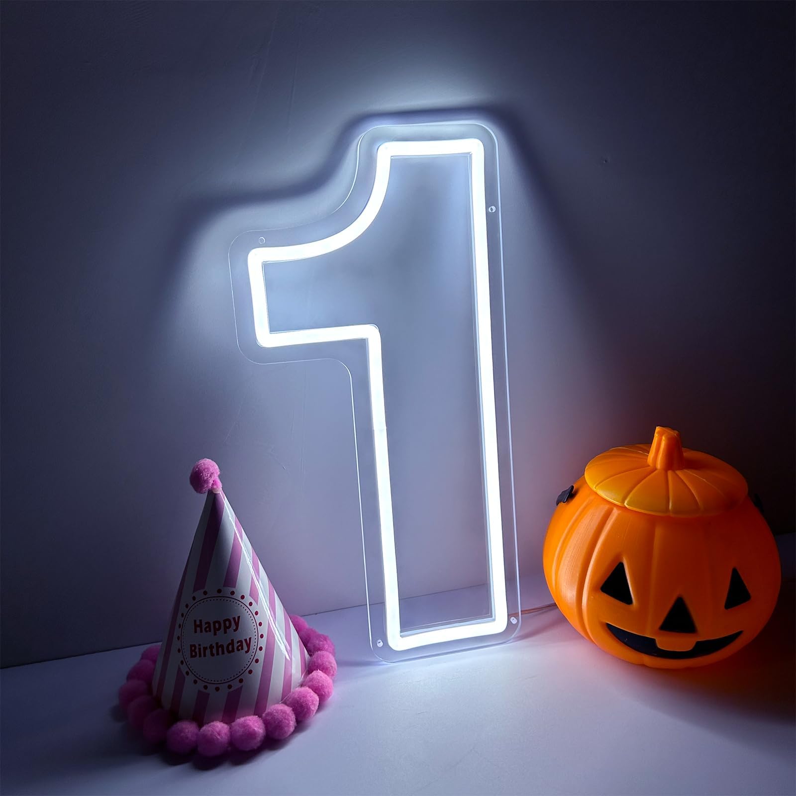Amazon.com : Number 1 Neon Sign for First Birthday, Cool White Light up ...