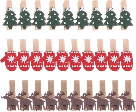 Amazon.com: TOPBATHY 60pcs Christmas Wood Clips Xmas Tree Wooden Clip ...
