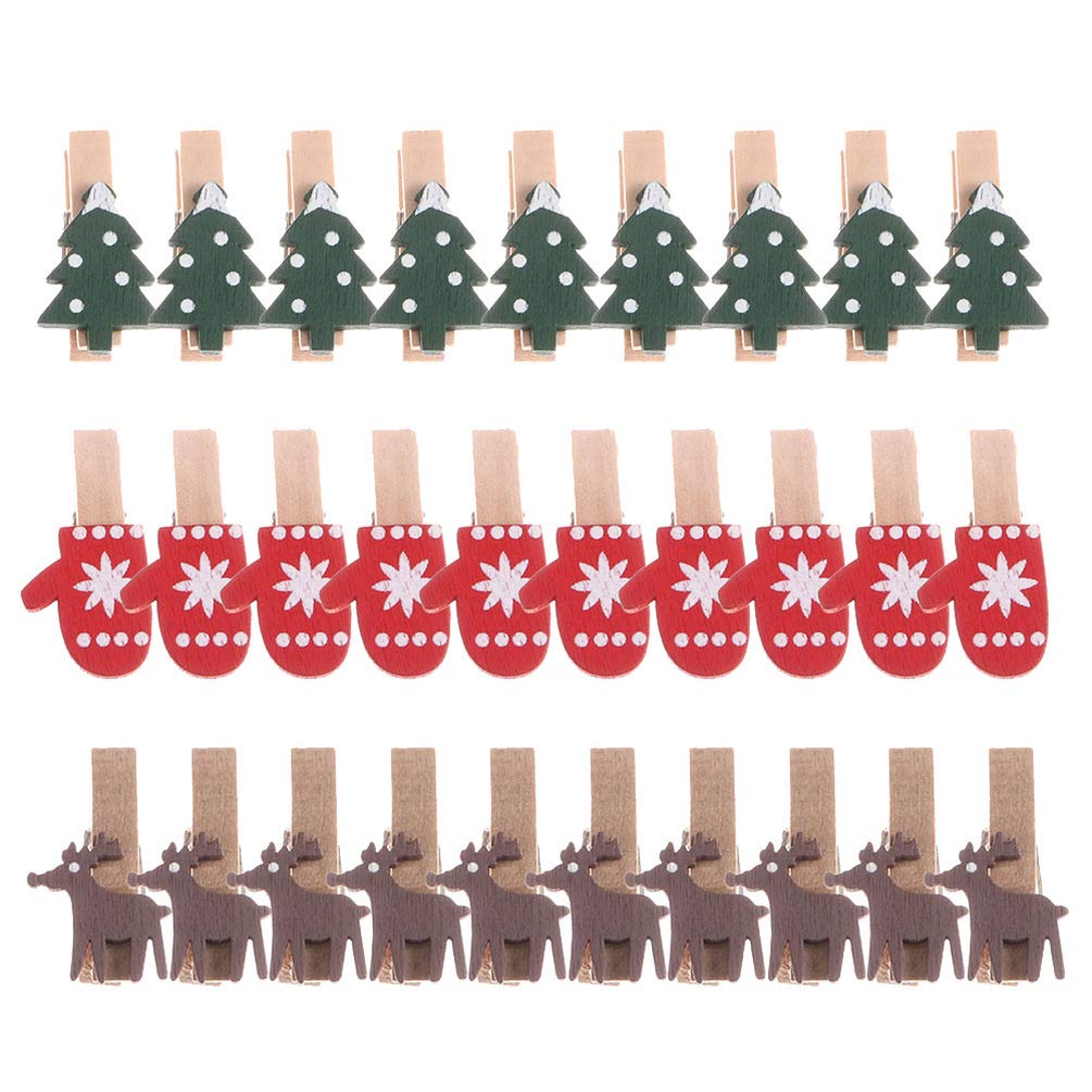 Amazon.com: TOPBATHY 60pcs Christmas Wood Clips Xmas Tree Wooden Clip ...