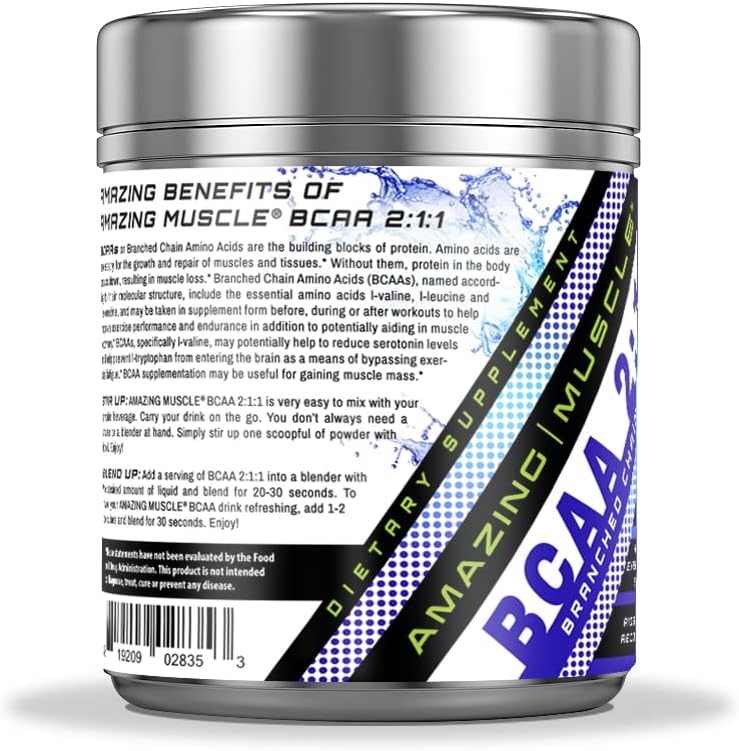 Amazing Muscle BCAA – Aminoácidos de cadena ramificada 211 – 6000 mg – Promueve los músculos ...