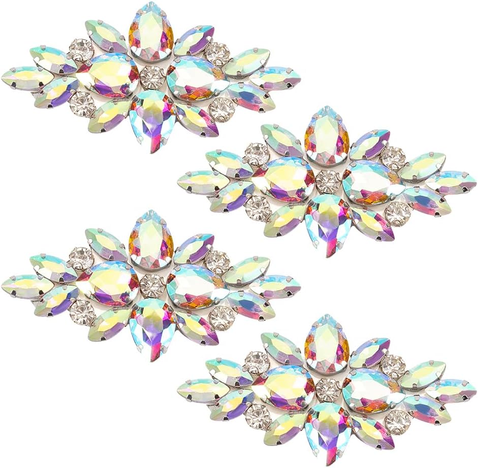 Amazon.com: FINGERINSPIRE 4 Pcs Flower Rhinestone Applique 3.39x1.65 ...