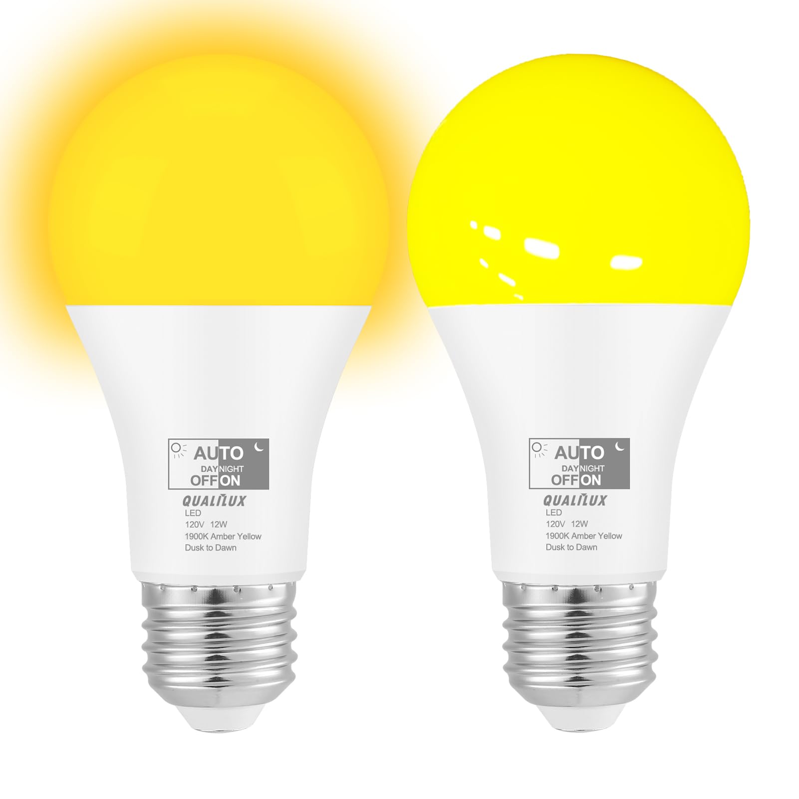 Qualilux Dusk to Dawn Bug Light Bulbs Outdoor, 1900K Amber Yellow, 800 ...