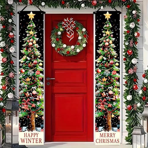 Amazon.com: BlissYard Xmas Tree Banner Happy Winter Christmas Door ...