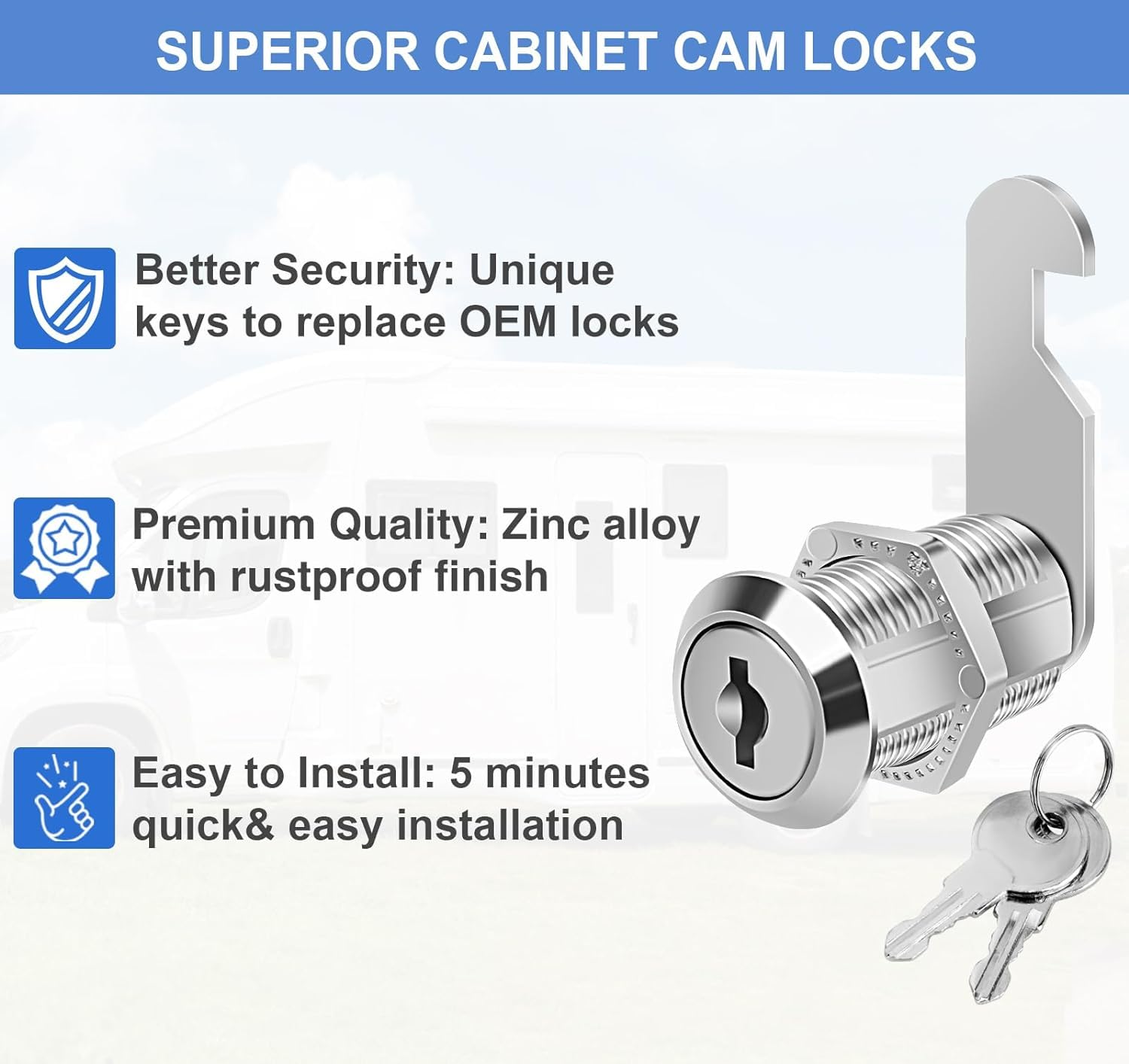 Snapklik.com : Lock Set, 4 Pack 1-1/8" Cabinet Keyed Alike Locks, Zinc ...
