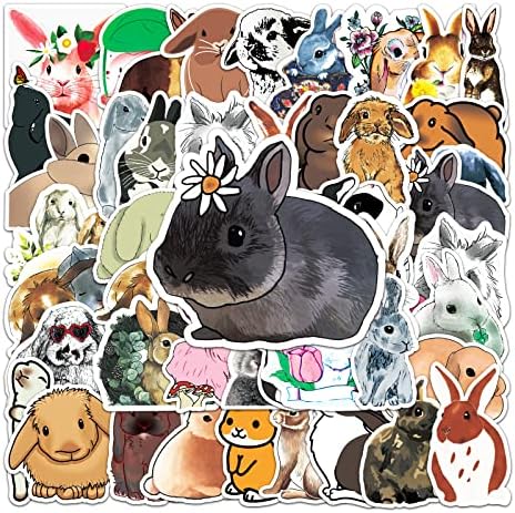 Cute Rabbit Stickers Pack, 50Pcs Waterproof Vinyl Lovely Bunny ...