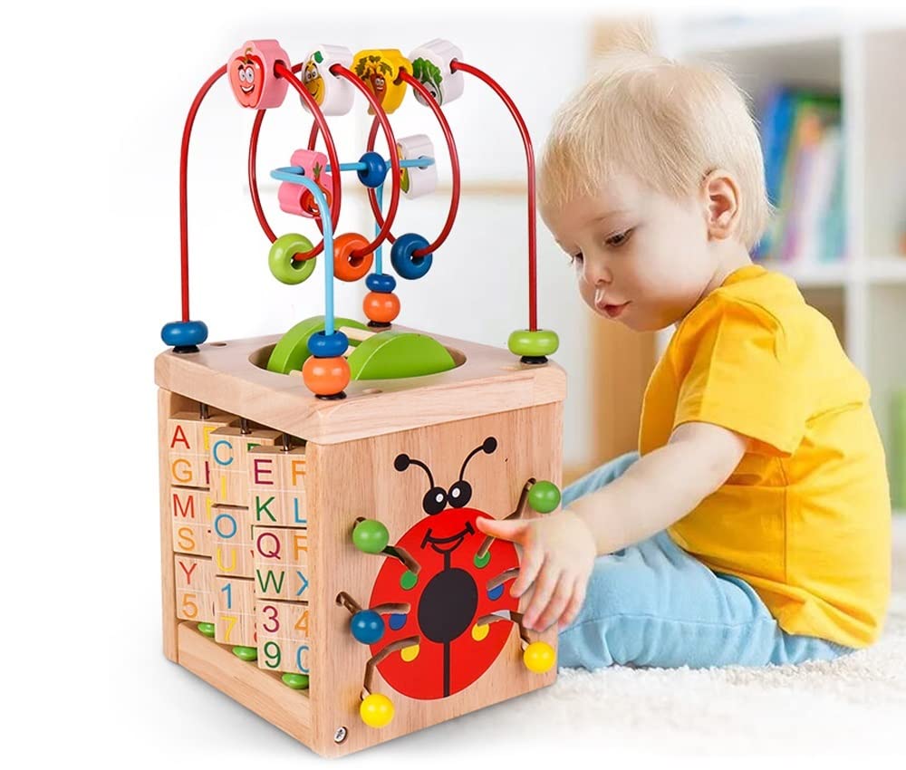 Wooden Activity Cube 6 In 1 Wooden Bead Maze Activity | Desertcart INDIA