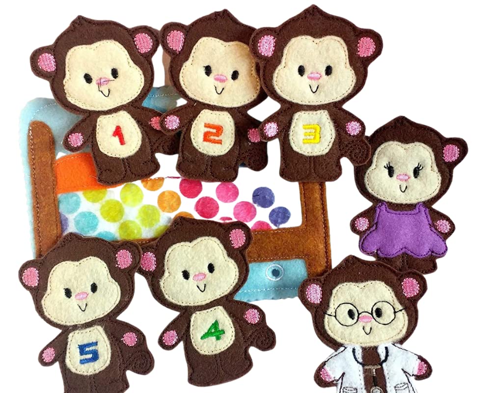 Amazon.com: Five counting monkeys finger puppet toddler quiet book page ...