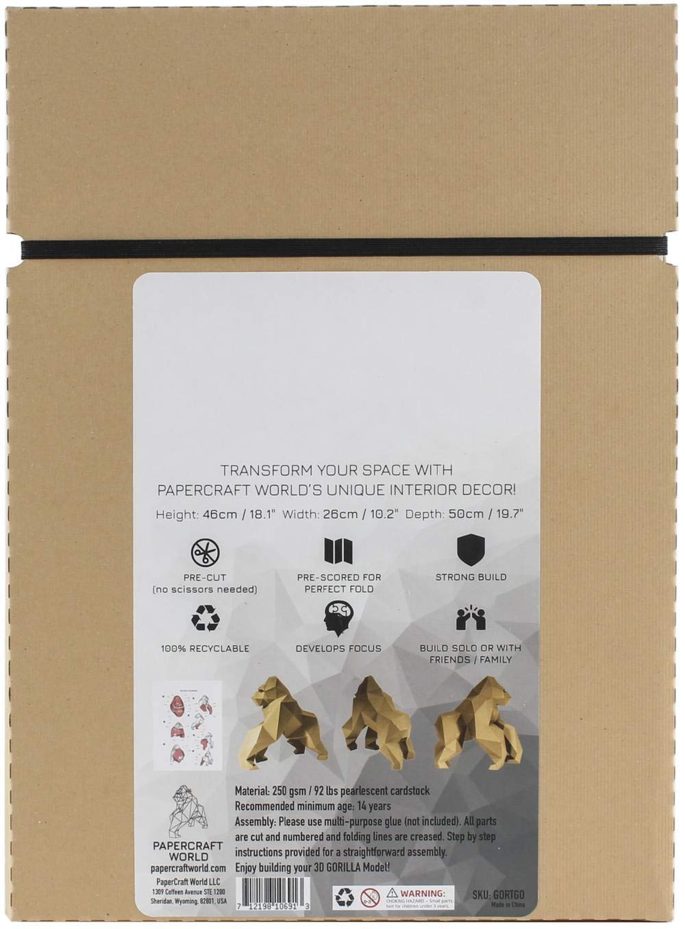 Buy Papercraft World 3D PAPERCRAFT Model Gorilla, Gold Online at ...