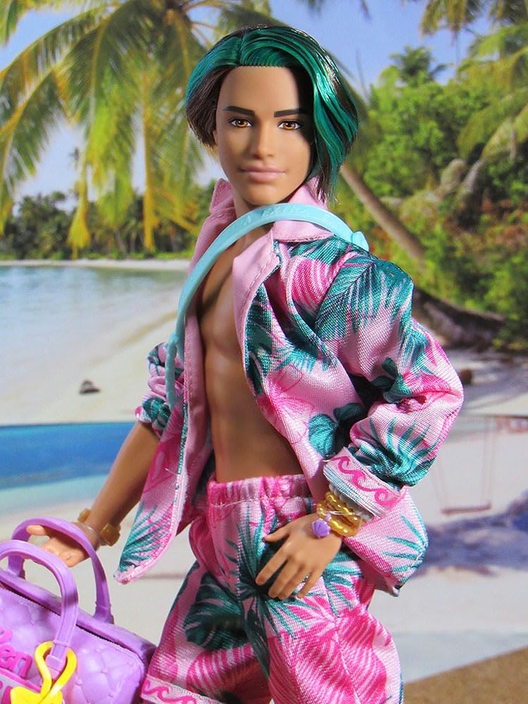 Barbie Extra Fly Ken Doll with Beach-Themed Travel Clothes ...