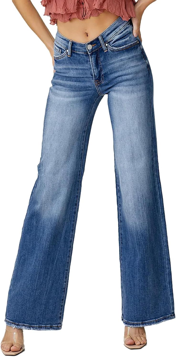 SALT TREE Risen Jeans - Dipped V Wide Leg Jeans - RDP5276 at Amazon ...