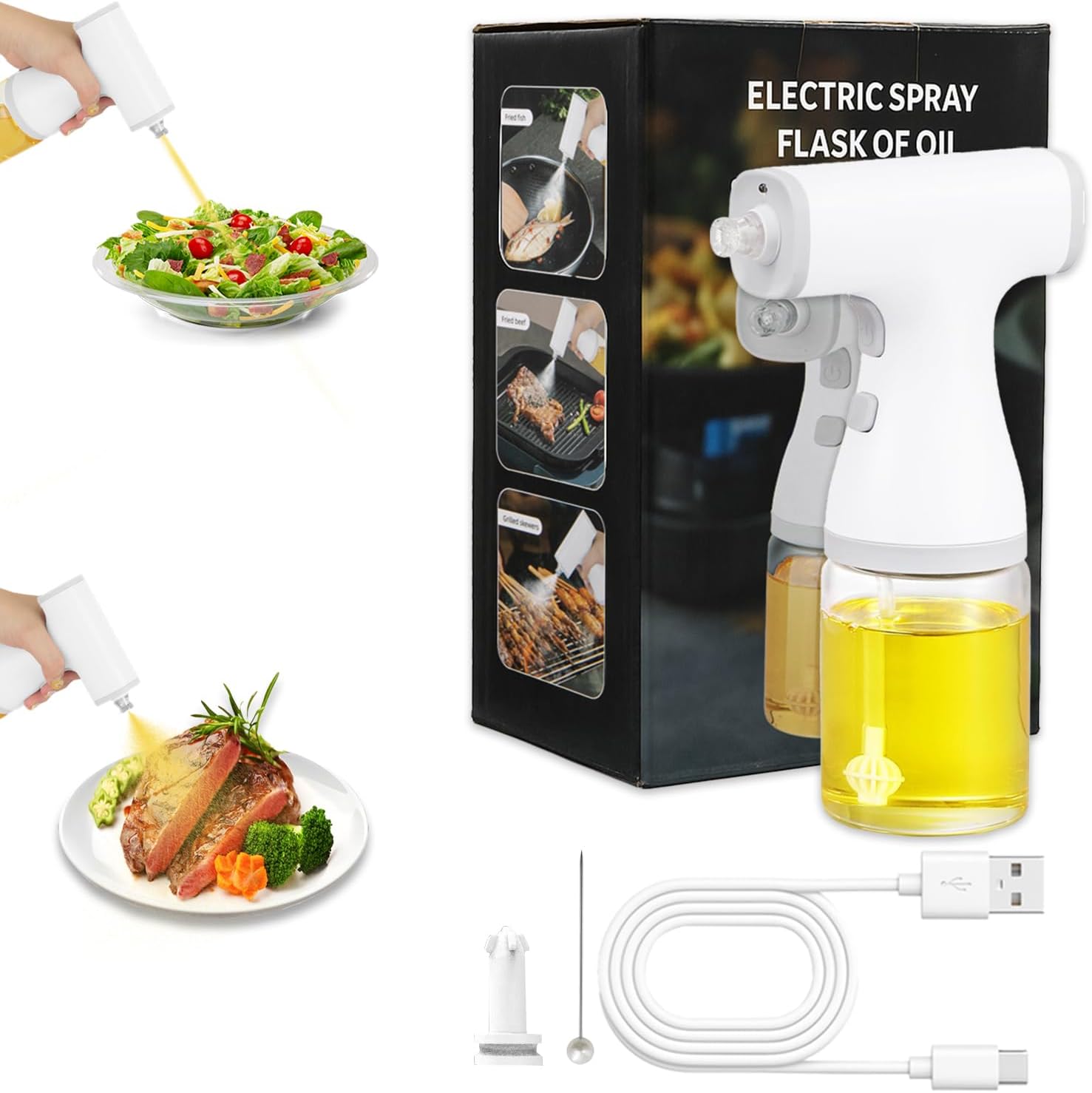 Amazon.com: Electric Oil Sprayer with 2 Nozzles + Cleaner - 9 oz ...