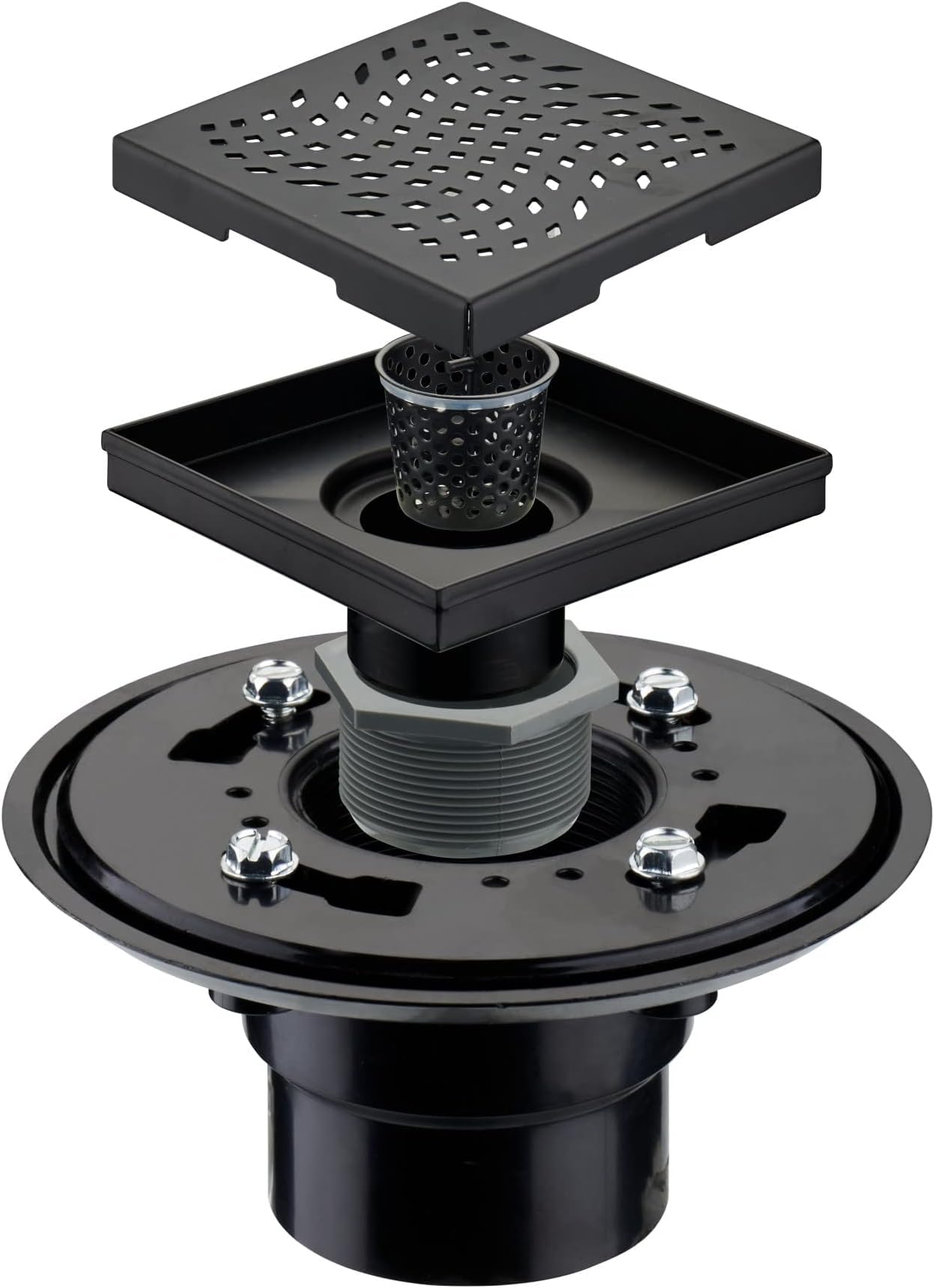 Square Shower Drain with Strainer Matte Black, Fit 2" or 3" Waste Pipe ...