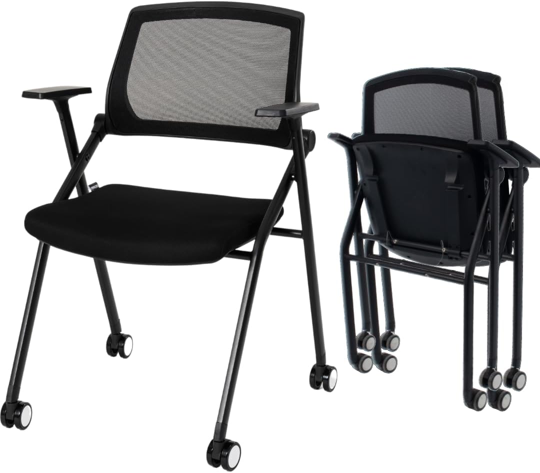 Amazon.com: FYLICA Foldable Office Chair Set of 2 with PU Wheels ...