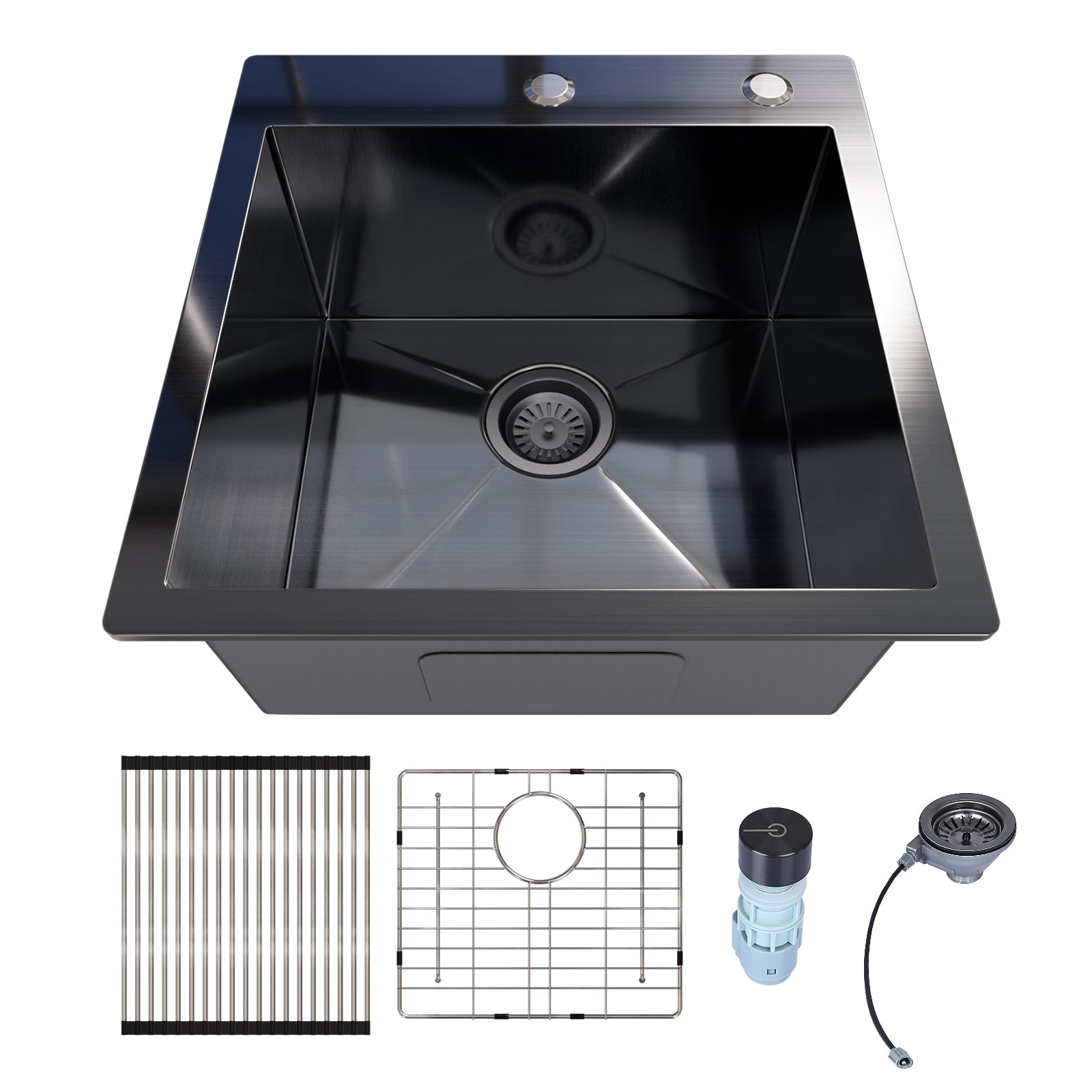 Davivy 18 Inch Black Kitchen Sink, 18x18 Inch Single Bowl Drop In Sink ...