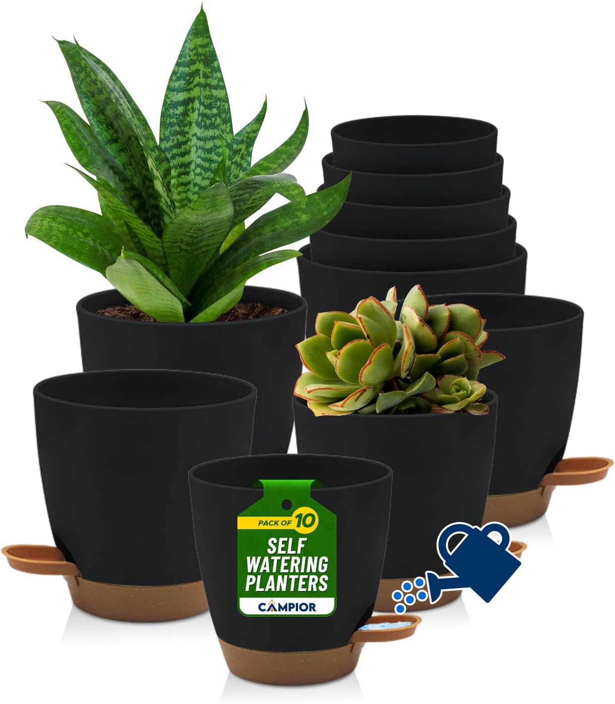 Amazon.com: Black Self Watering Pots 10 pack – Modern Plant Pots with ...