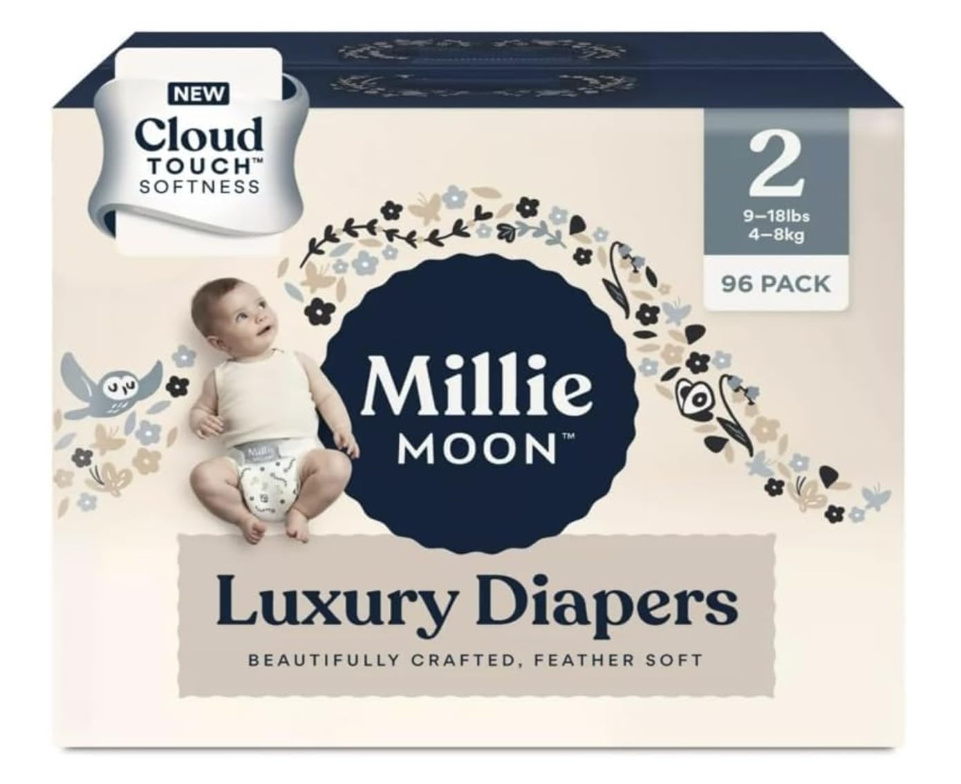 Amazon.com: Millie Moon Luxury Diapers - (Size - 2 and Count - 96) : Baby