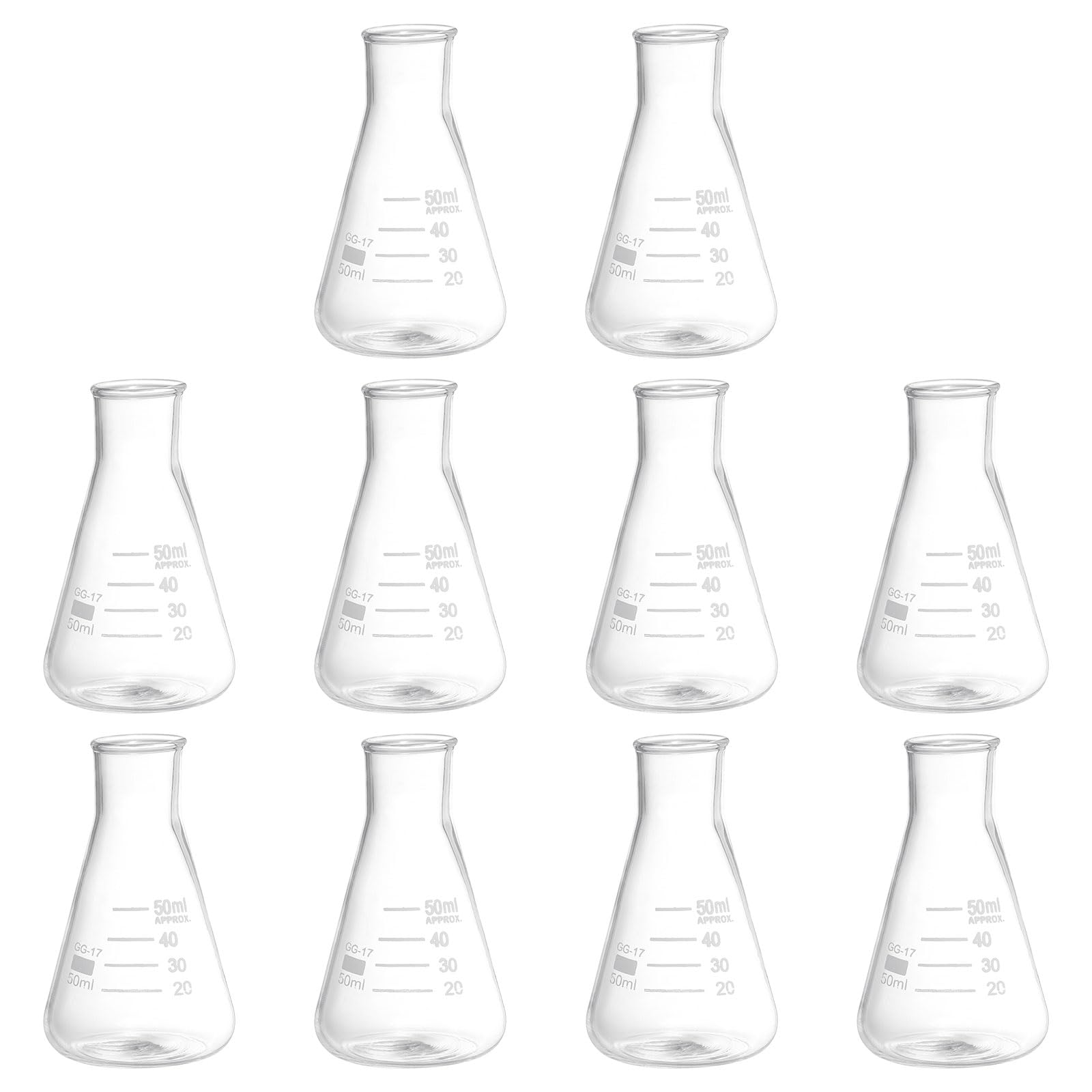 PATIKIL Erlenmeyer Flask, 10 Pcs 50ml Narrow Mouth Graduated Flasks ...