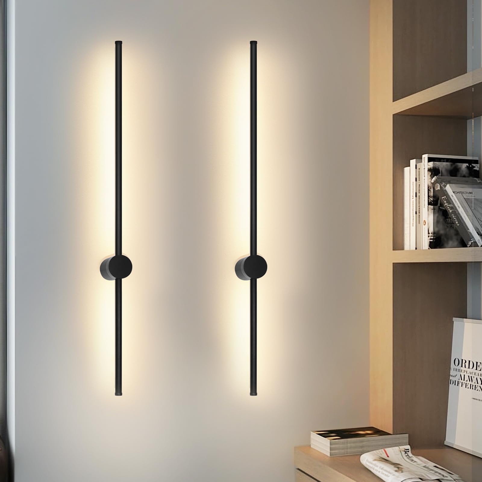 ZMH 2 LED Wall Light Indoor Wall Lamp - 60 cm Black Modern Hallway Lamp ...