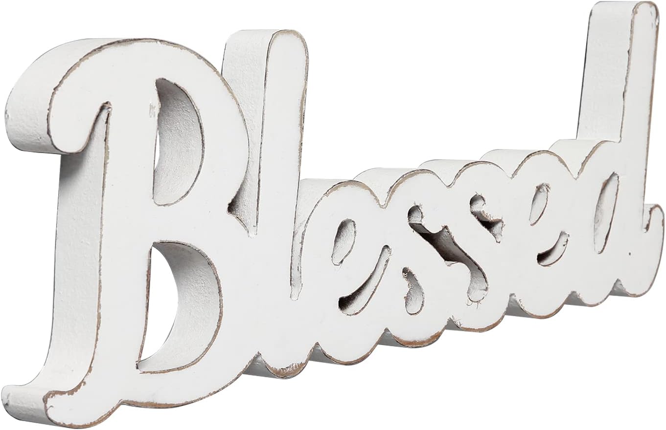 Amazon.com: Sintosin Rustic White Wooden Blessed Sign for Tabletop 15 ...