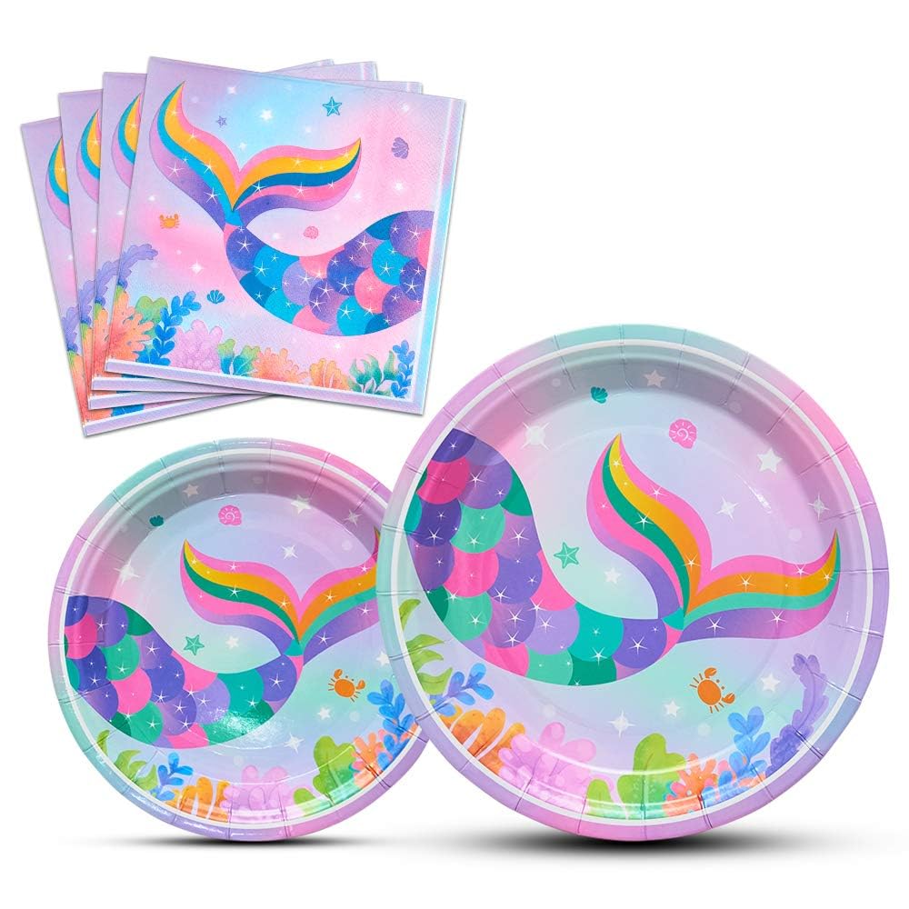 Snapklik.com : Magical Rainbow Mermaid Party Supplies Set - 48PCS ...