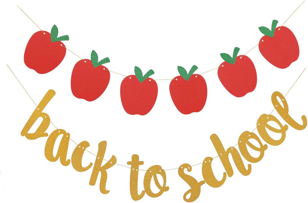 Topfunyy Back to School Glitter Banner Apple Garland Banner for First ...