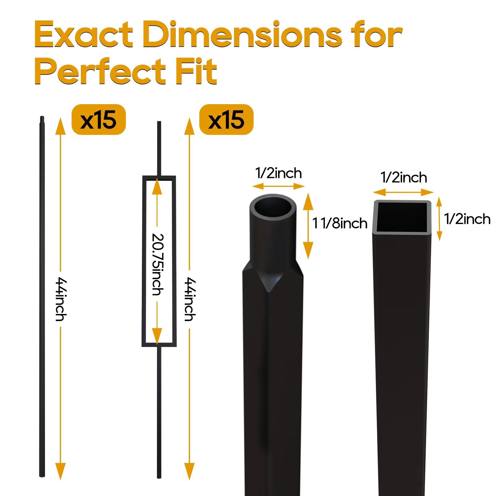 Snapklik.com : 30P Wrought Iron Stair Balusters, 44 Inches Deck ...