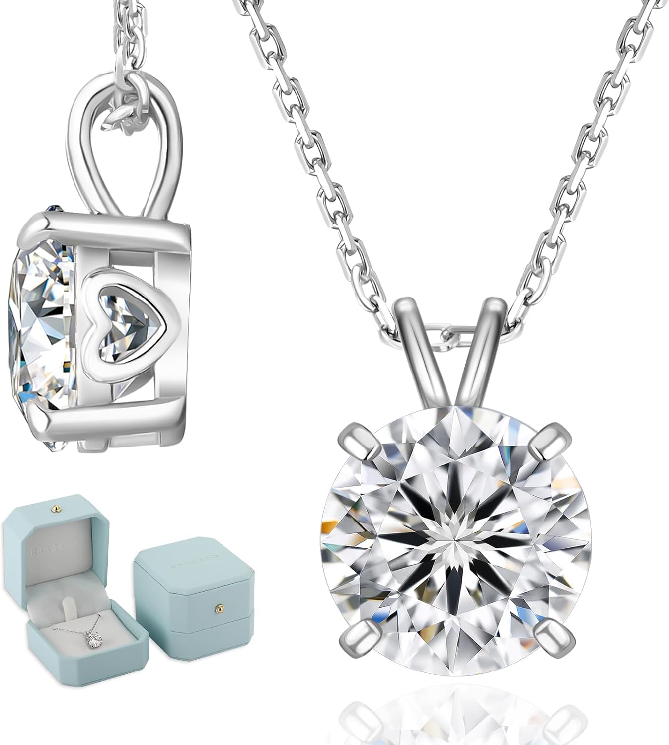 Amazon.com: KRKC&CO Moissanite Necklace for Women, Sterling Silver Lab Created Solitaire Diamond ...