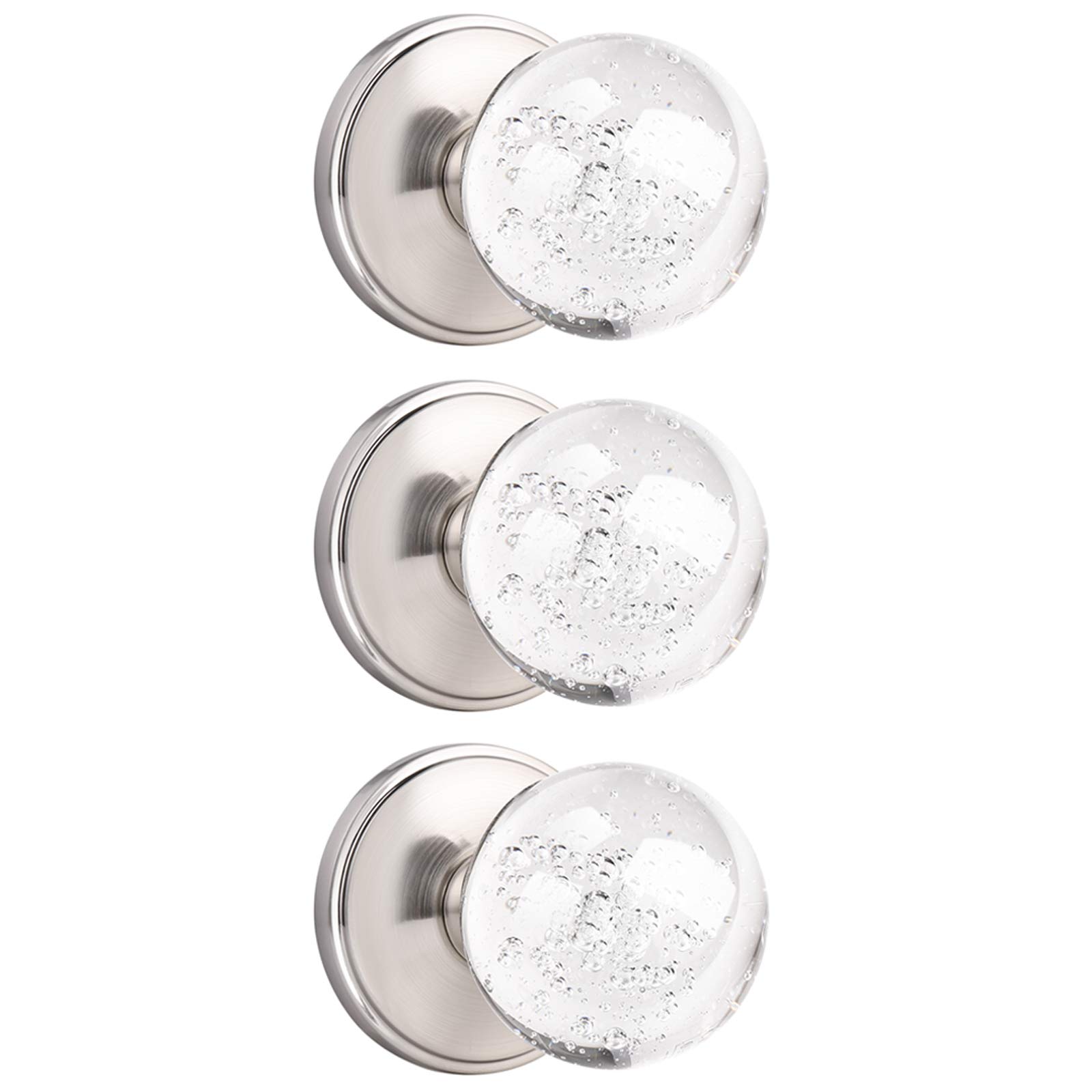 Orger 3 Pack Crystal Door Knobs, Indivadual Half Dummy Door Handles with Round Clear Bubble ...