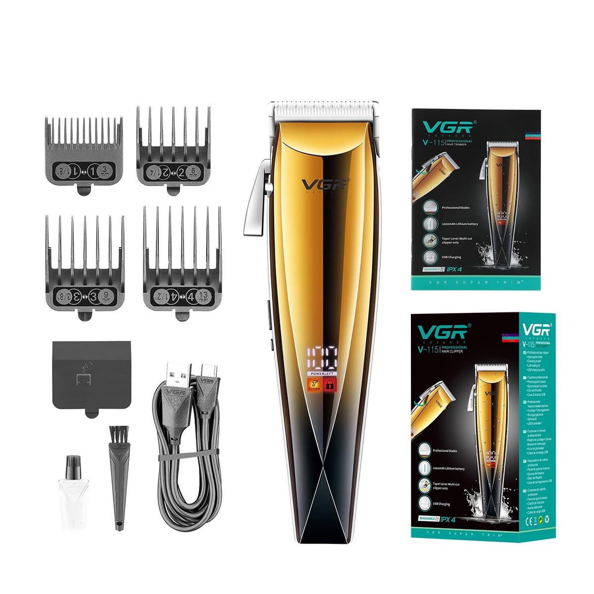 VGR V-115 Digital Display Professional Cordless Hair Clipper washable ...