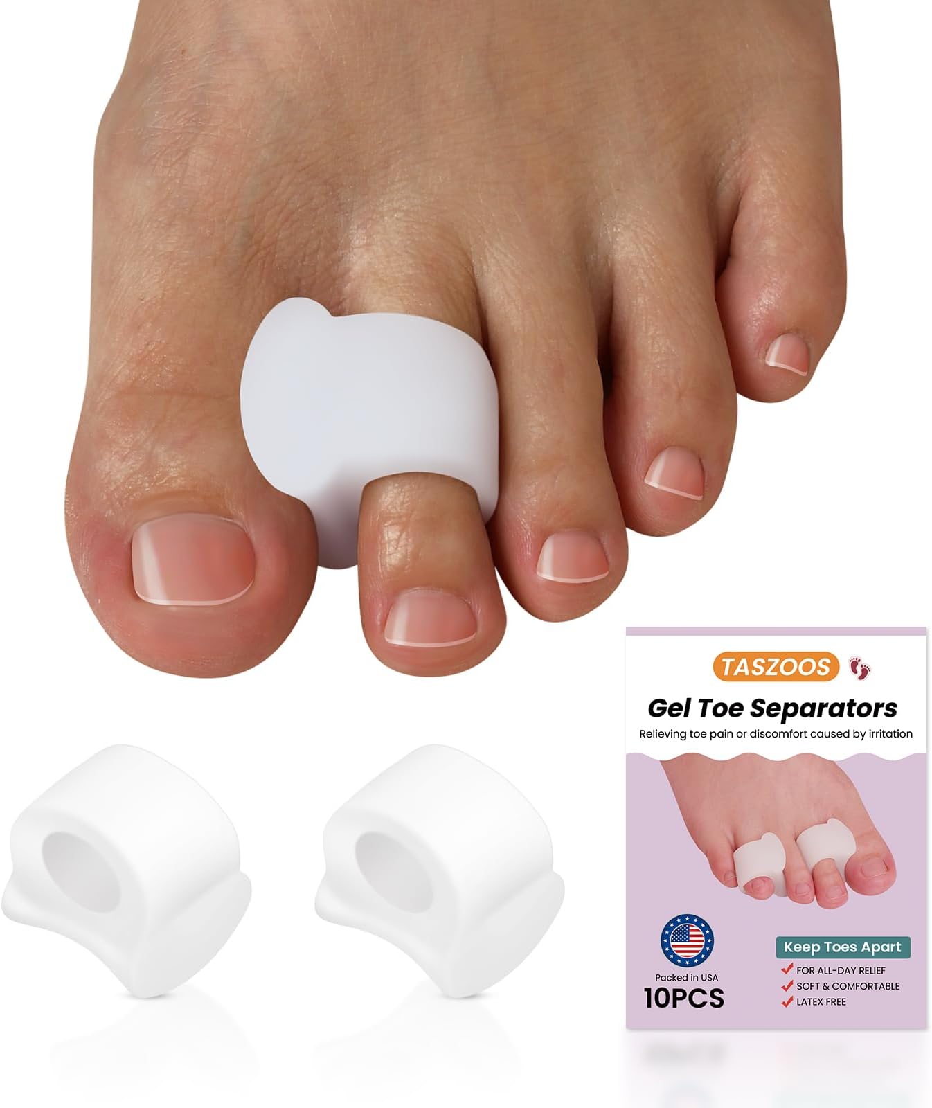 Amazon.com: Taszoos Gel Toe Separator Spacers - (10pcs) Toe Spreaders ...