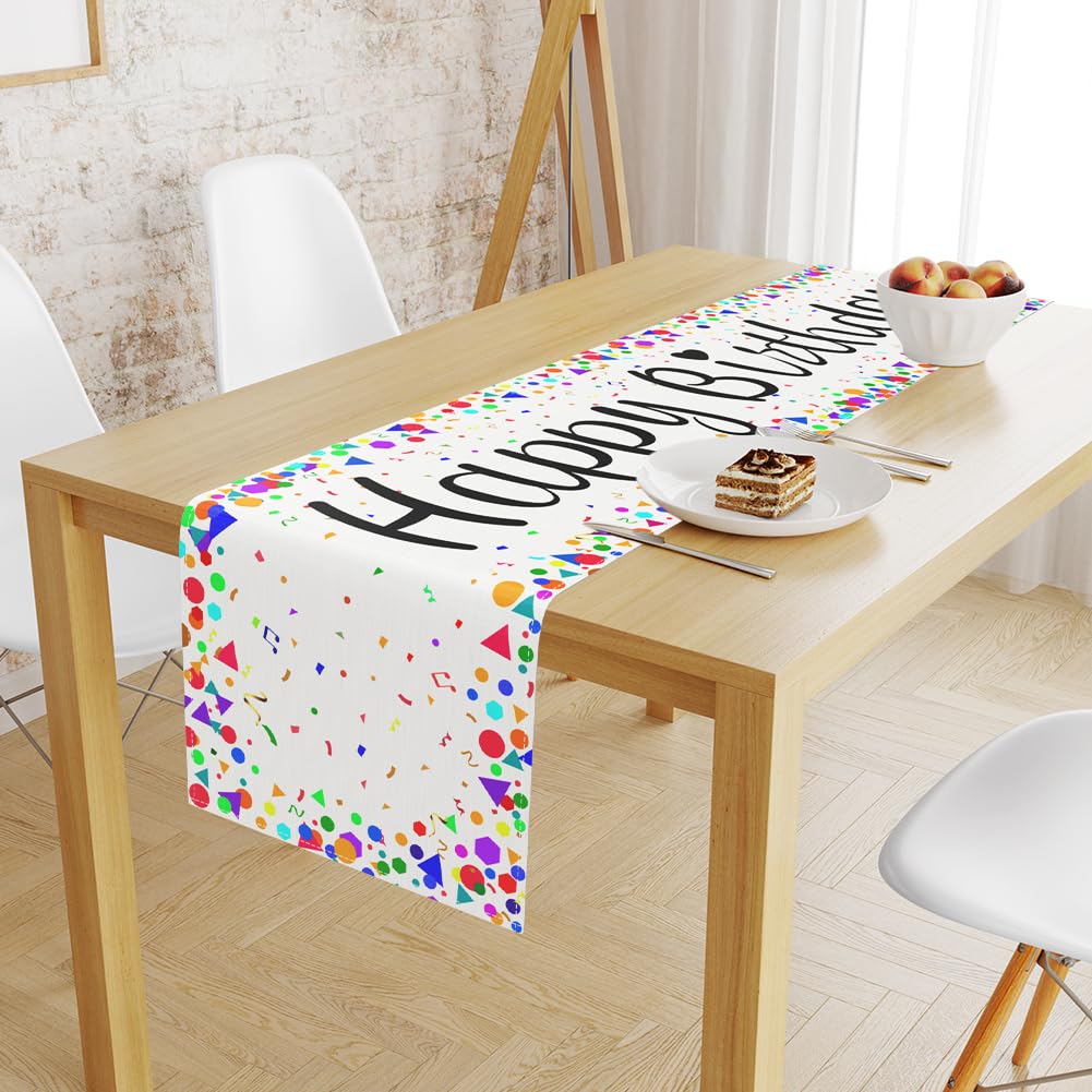 Snapklik.com : Happy Birthday Table Runner, 72 X 13 Inch White Confetti ...