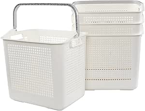 Amazon.com: Tstorage 42 L Plastic Laundry Baskets with Handles, White ...