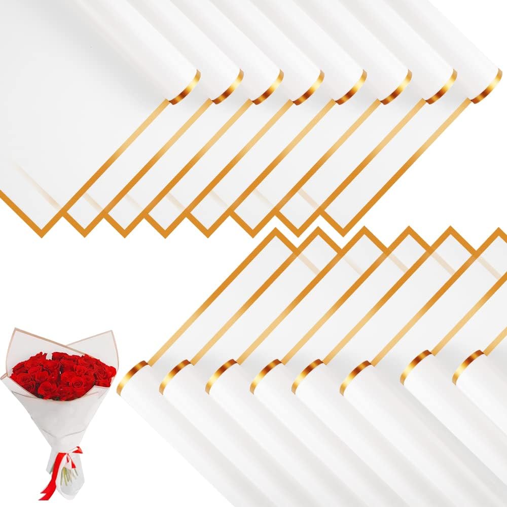 Amazon.com: FVSEC 120 Pcs Gold Edge Flower Wrapping Paper, Pure Color ...