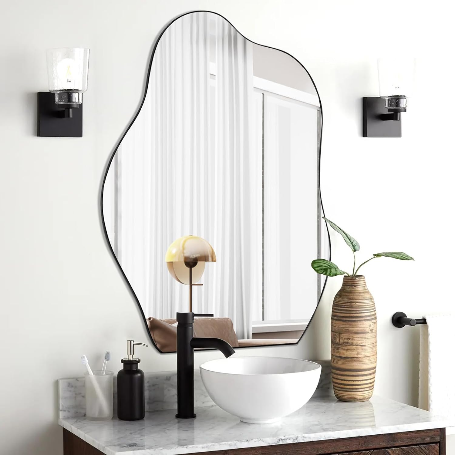 Amazon.com: POZINO Irregular Mirror, Asymmetrical Mirror, Black ...