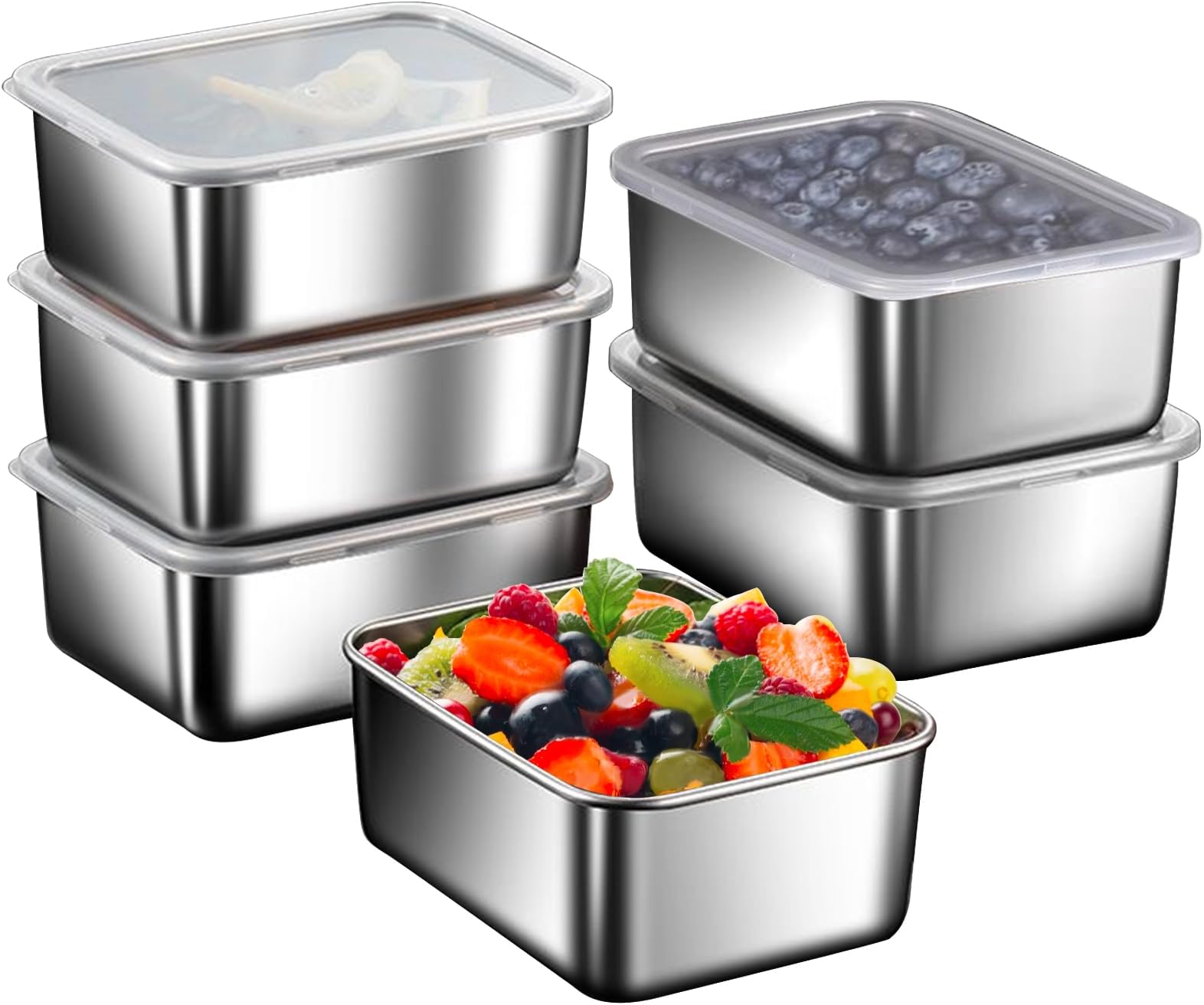 Amazon.com: ATRDTO 6Pack Stainless Steel Food Storage Box Container ...
