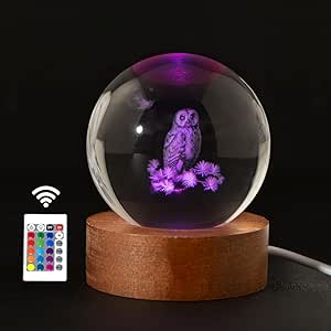 Amazon.com: 3D Owl Crystal Ball 60mm Owl Figurines in Crystal Ball ...