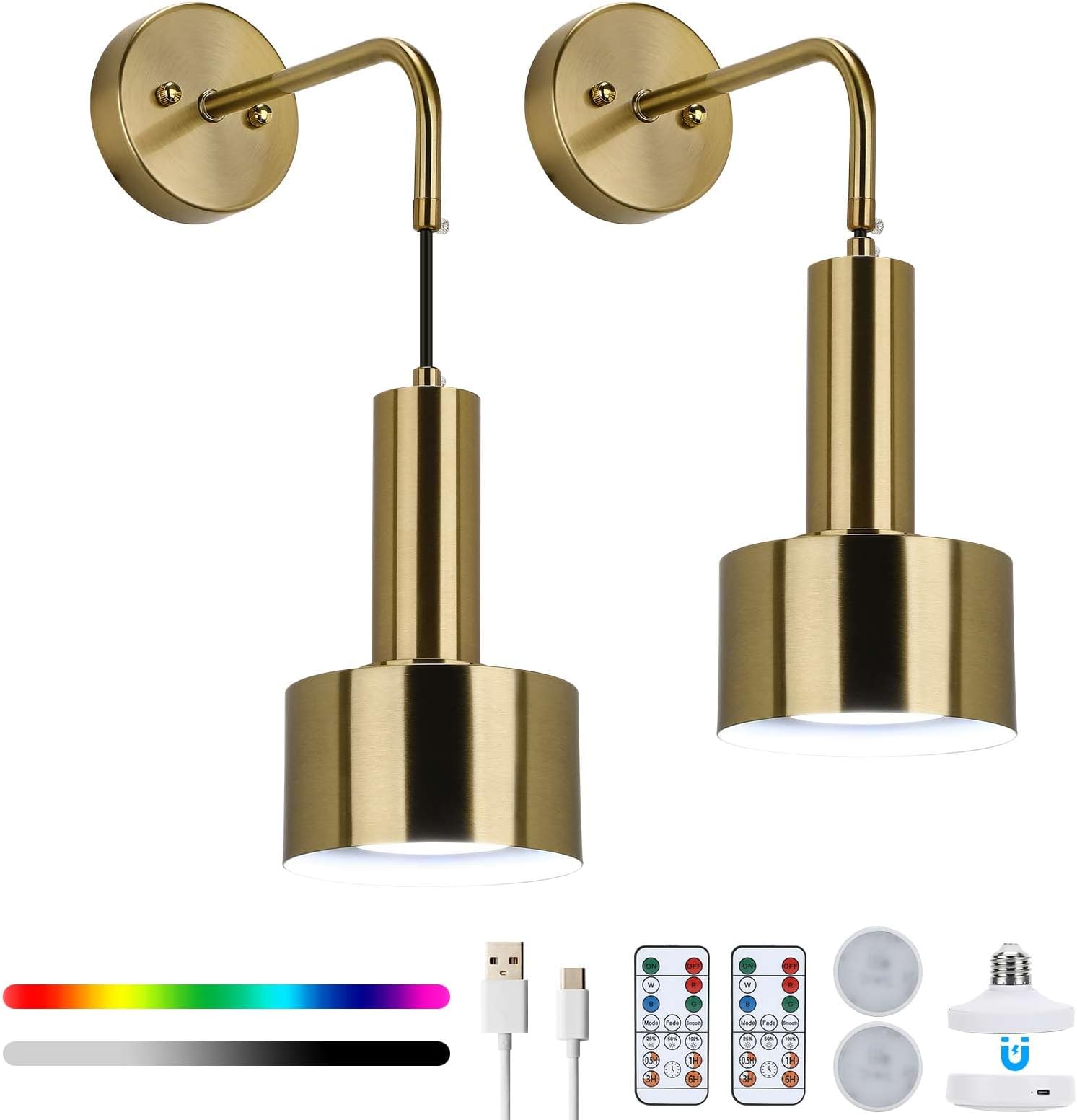 Lightsjoy 2PCS Rechargeable Wall Lights Battery Operated Wall Sconces ...