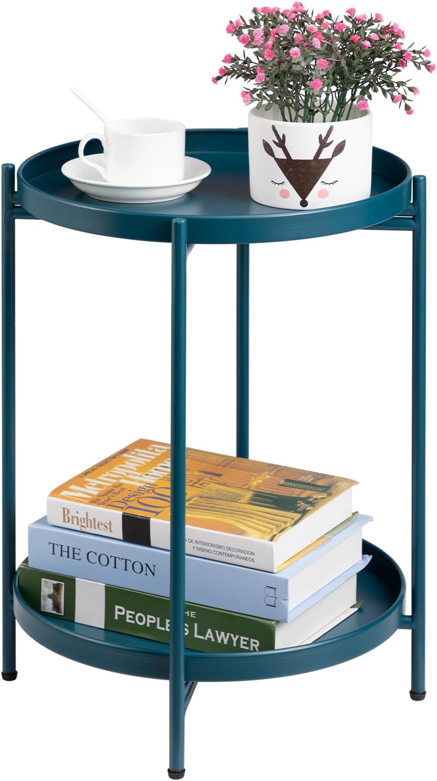 Hzuaneri Petite Table Basse Ronde, Petite Table D'appoint avec Station ...