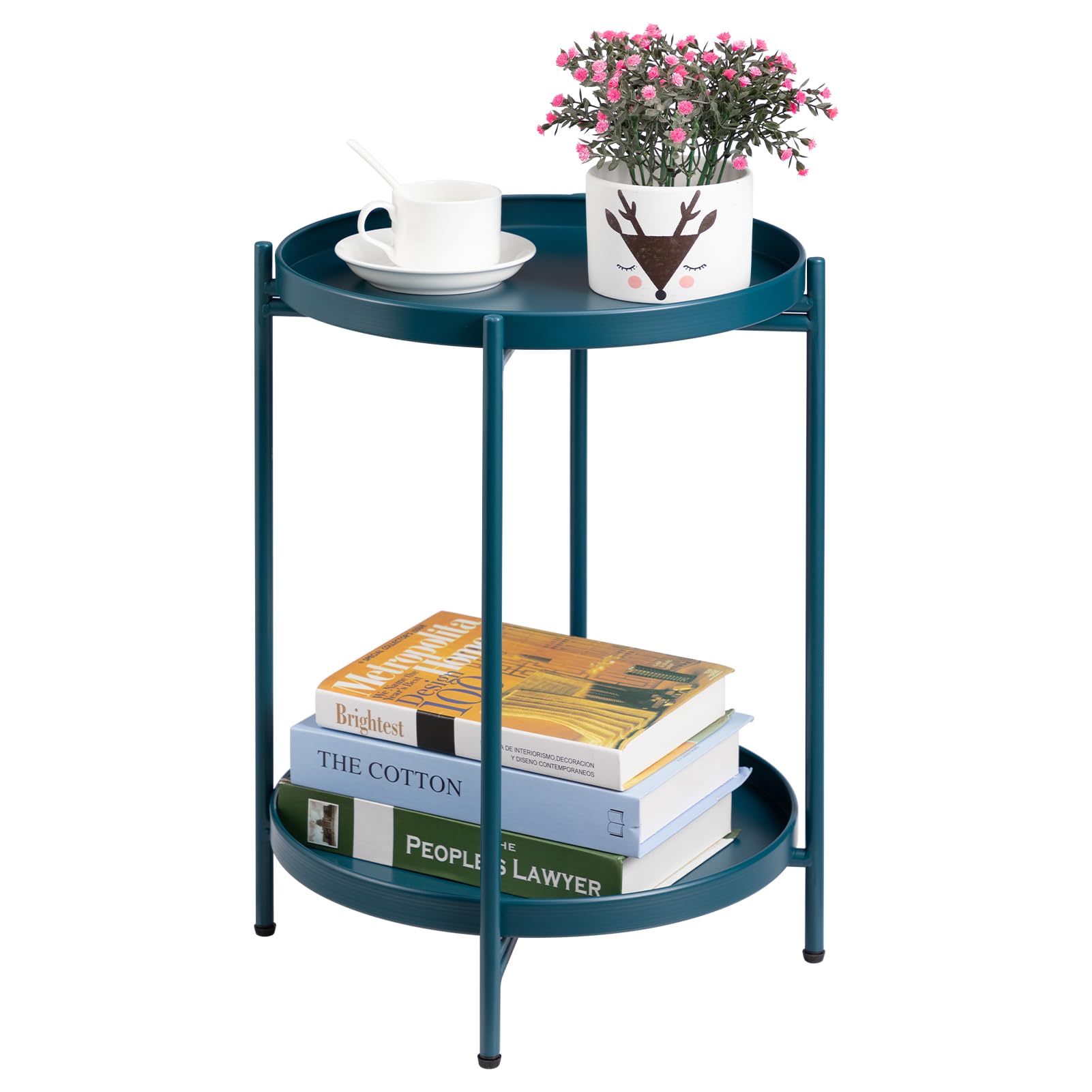 HollyHOME Coffee Table Round Side Table Metal End Table, 2-Tier Tray ...
