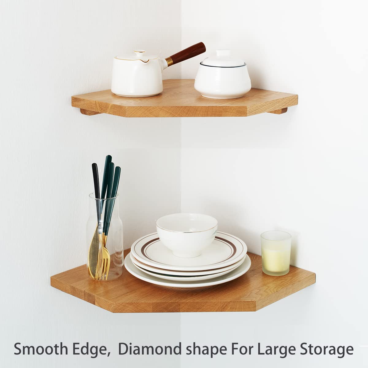Corner Wall Shelf, Corner Floating Shelves Set of 2 Solid Oak Wood ...