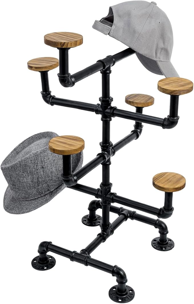 Amazon.com: MyGift Industrial Black Metal Pipe Hat Stand, Baseball Cap ...
