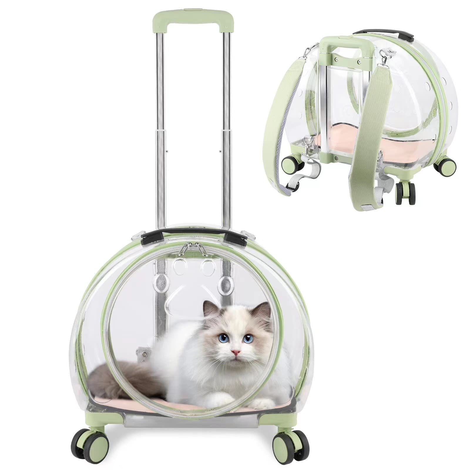 Pink, Transparent & Fully Breathable Pet Carrier Backpack with Trolley ...