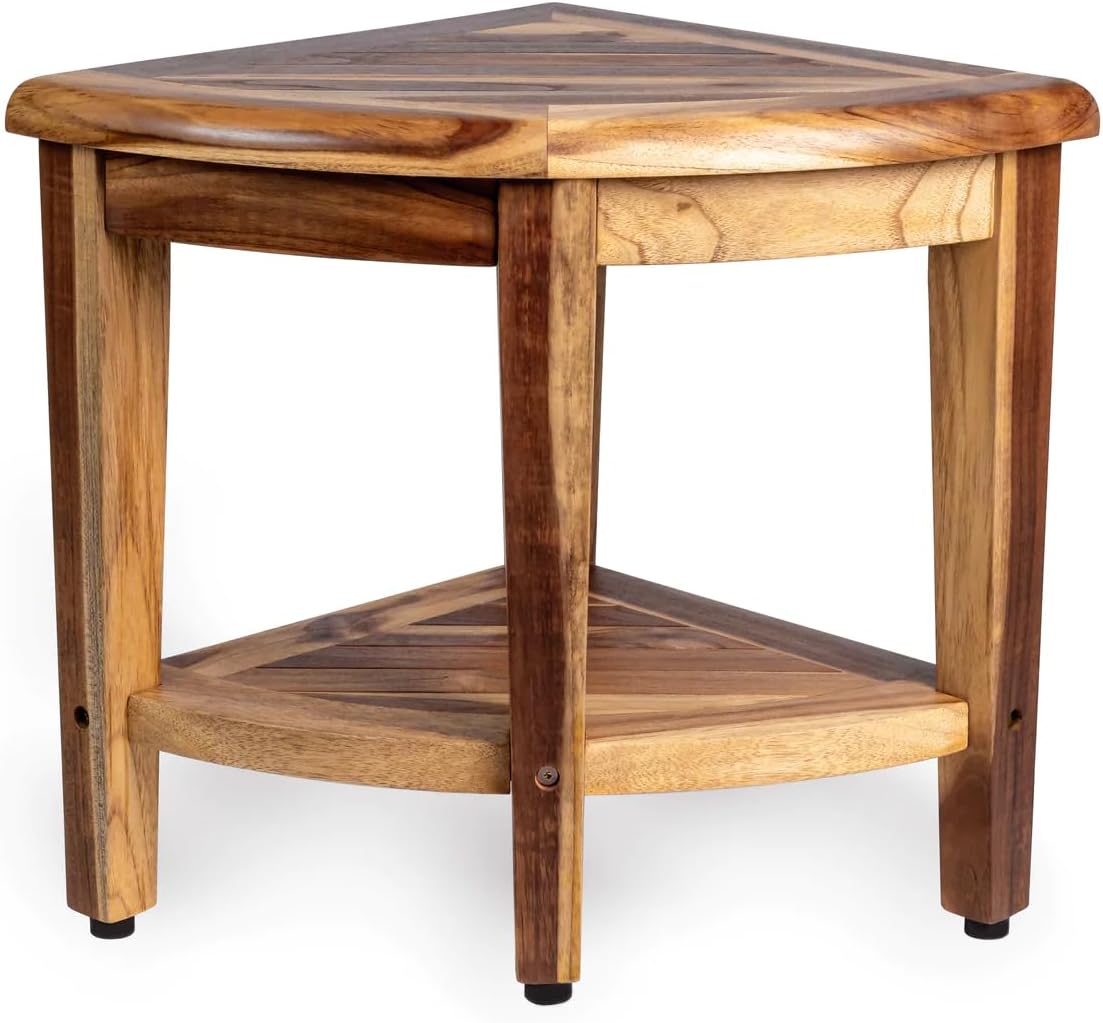 Amazon.com: 18" H Teak Wood Corner Shower Bench with Shelf, Corner ...